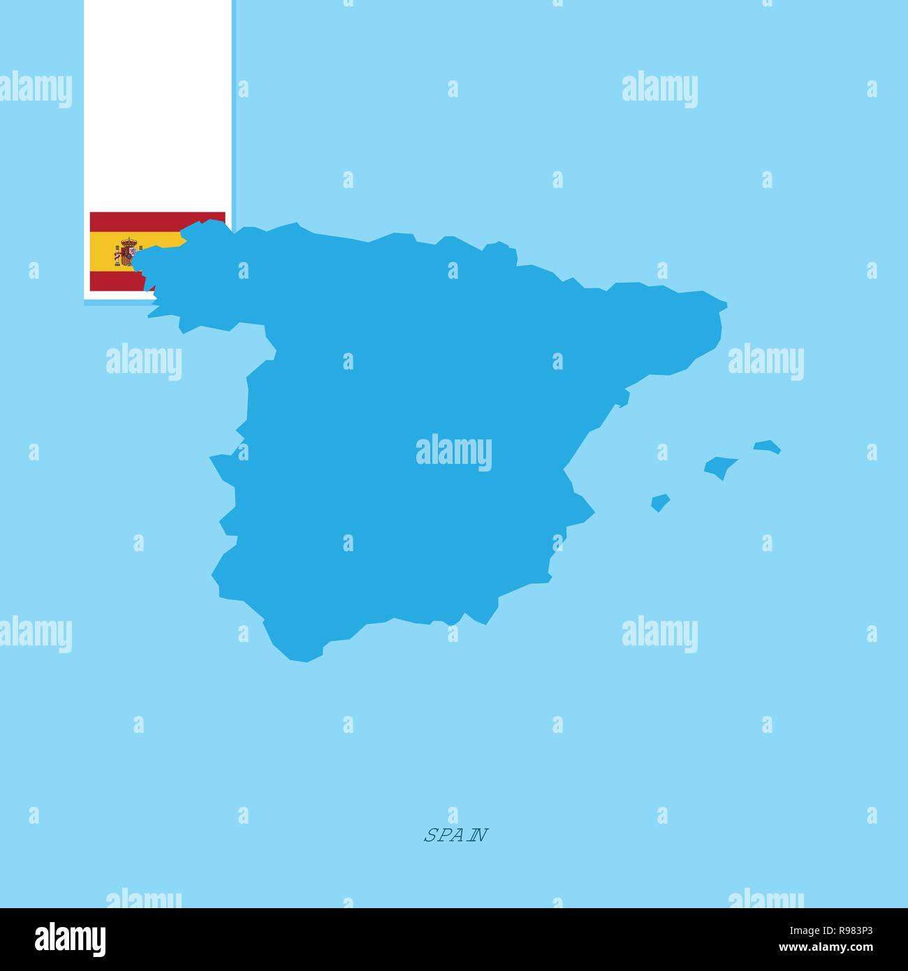 Spain Country Map with Flag over Blue background Stock Vector Image ...