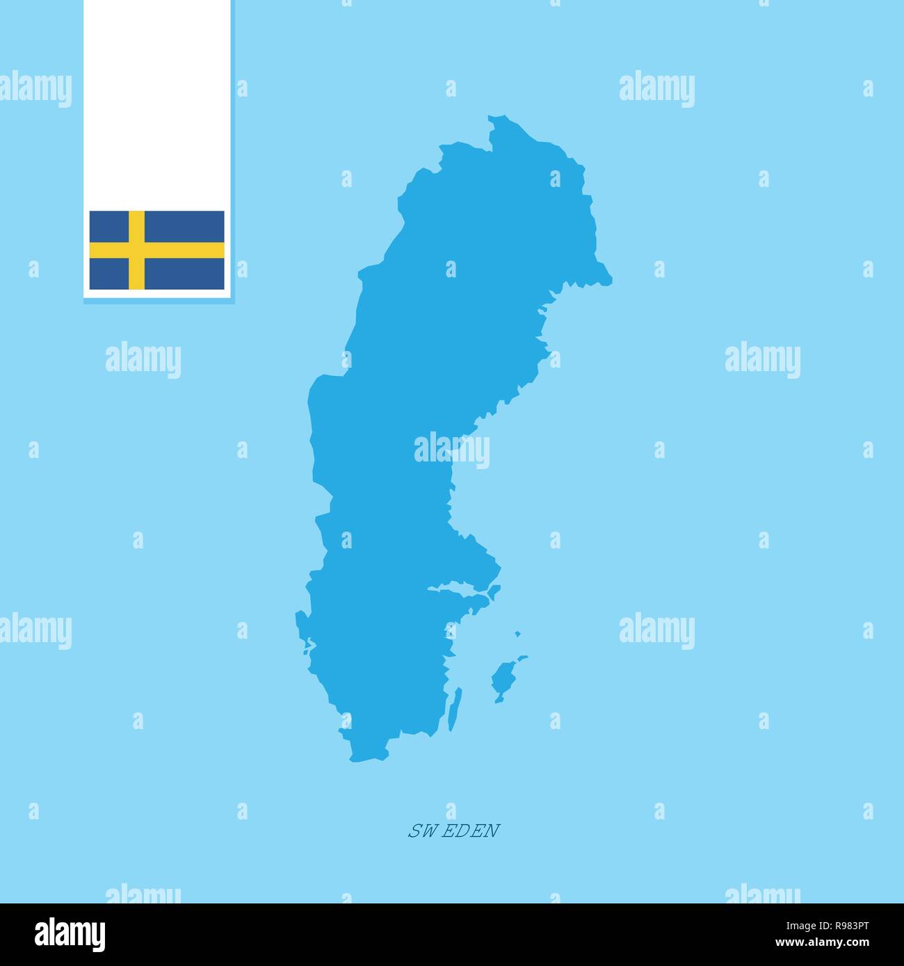 Sweden Country Map with Flag over Blue background Stock Vector Image ...