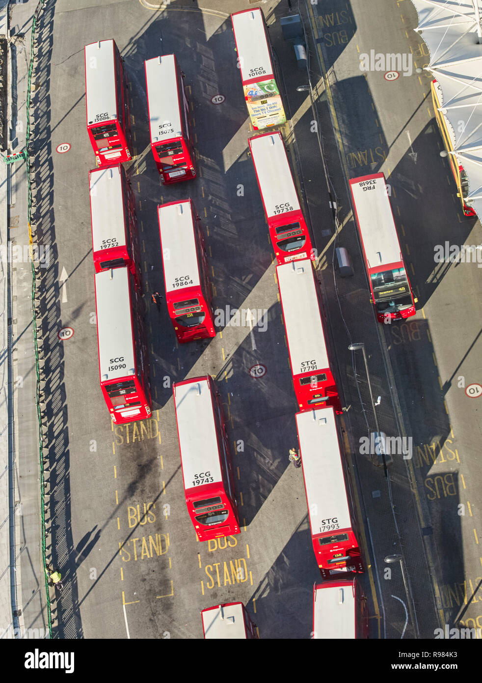 Birds eye view of buses Stock Photo - Alamy