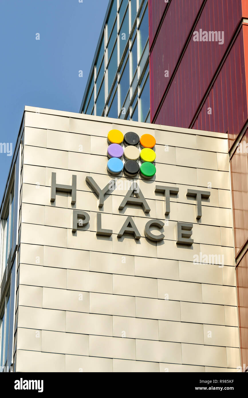 SEATTLE, WA, USA - JUNE 2018: Large sign on the exterior wall of the ...