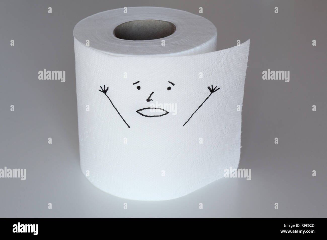 A white toilet paper roll sketched with a shouting character with ...