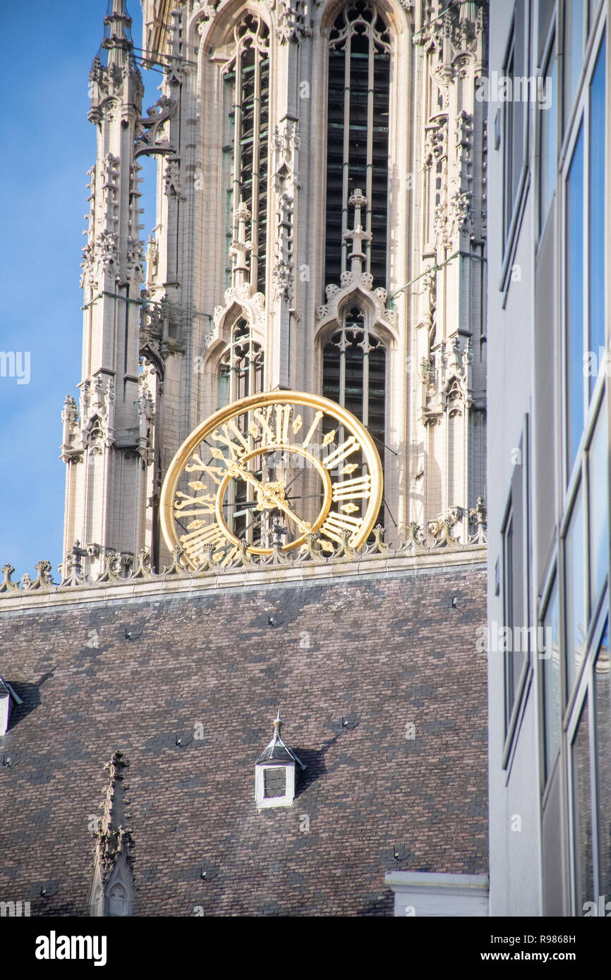 Tall Gothic tower clock Stock Photo - Alamy