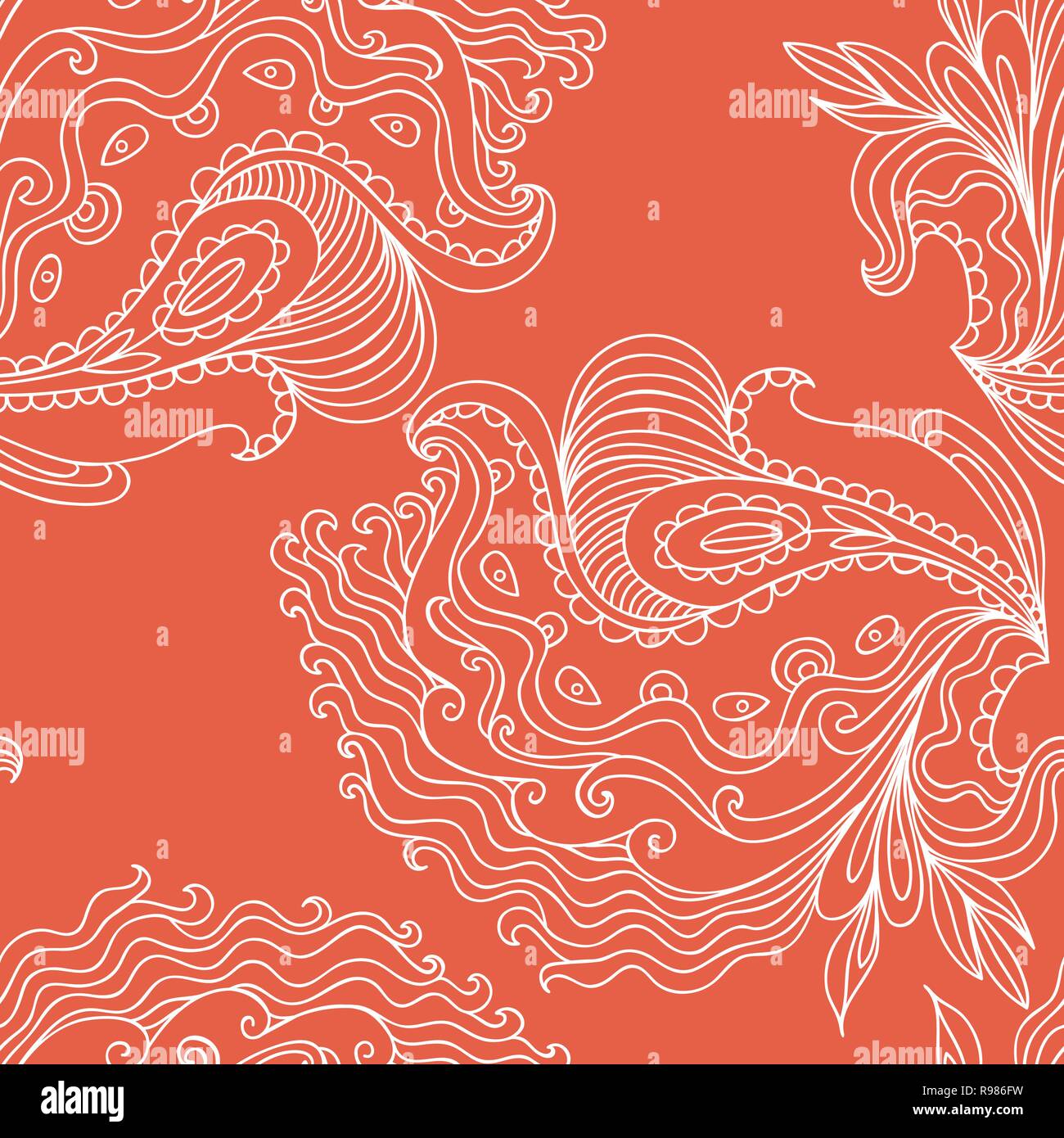Seamless hand - drawn pattern. Flower, waves, curls, nature theme ...