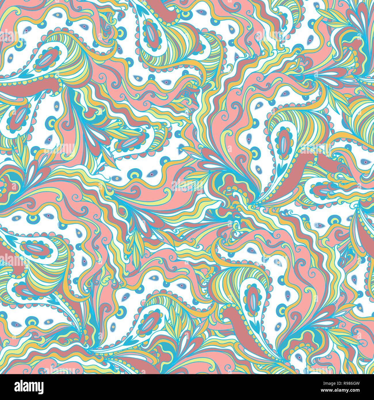 Seamless hand - drawn pattern. Flower, waves, curls, nature theme ...