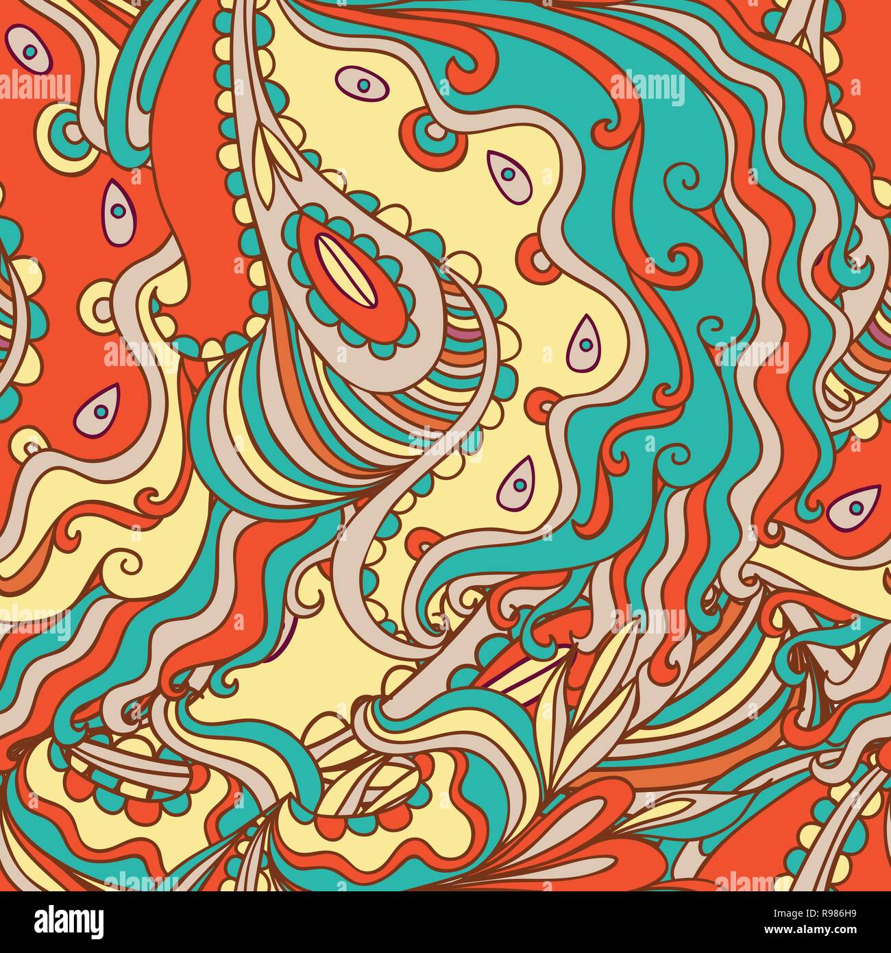 Seamless hand - drawn pattern. Flower, waves, curls, nature theme ...