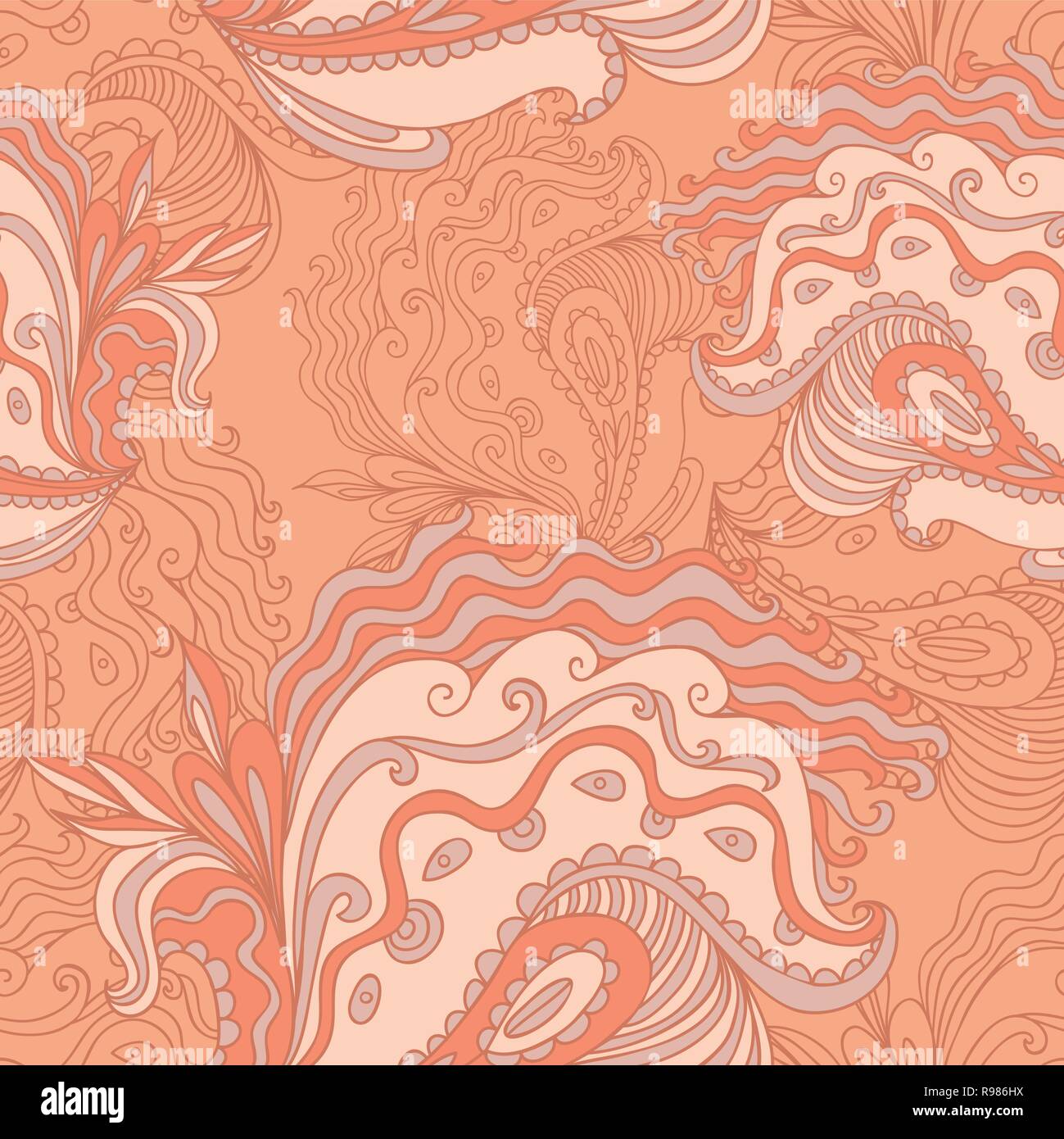 Seamless hand - drawn pattern. Flower, waves, curls, nature theme ...