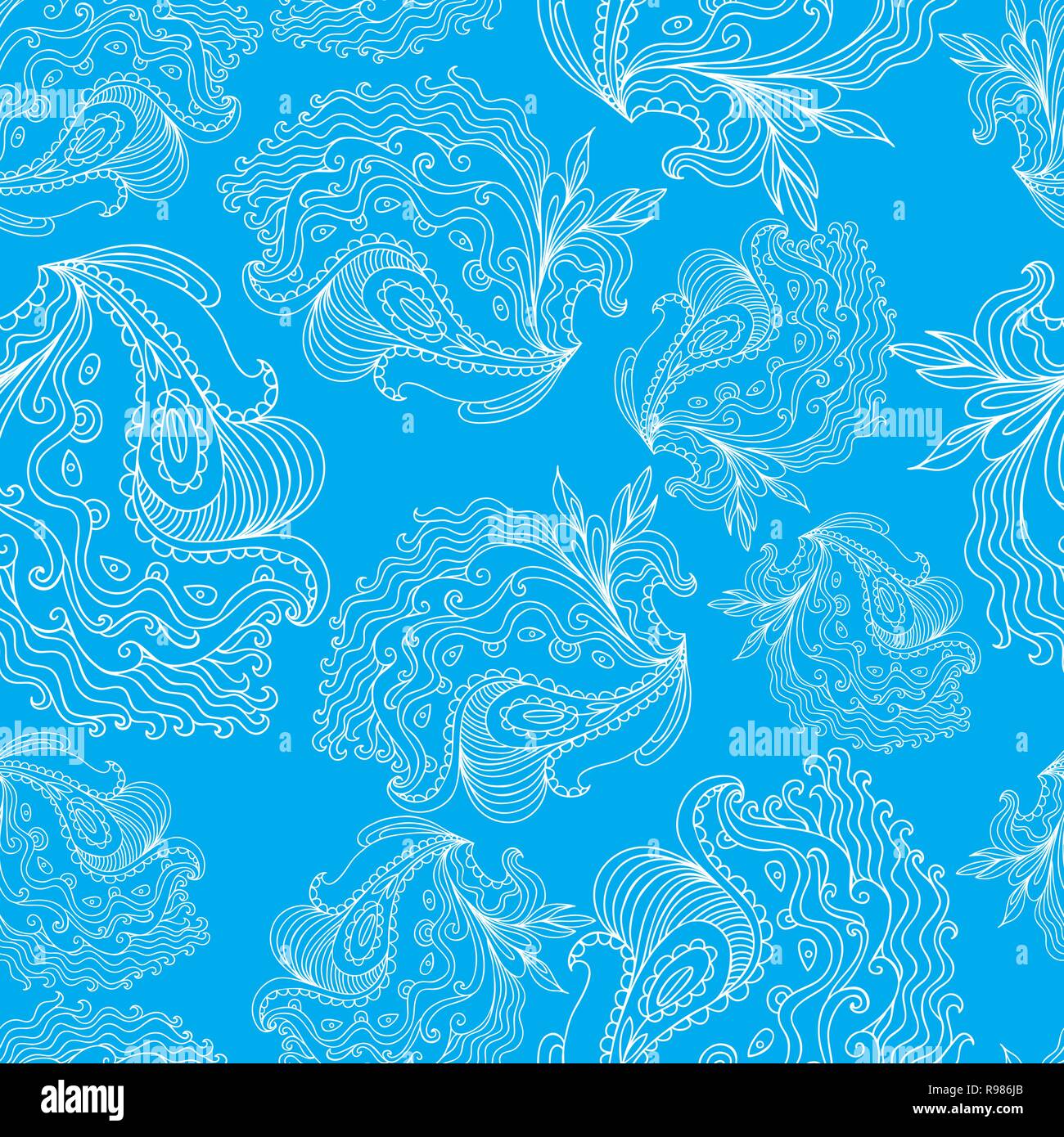 Seamless hand - drawn pattern. Flower, waves, curls, nature theme ...