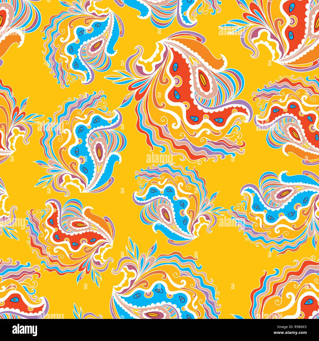 Seamless hand - drawn pattern. Flower, waves, curls, nature theme ...