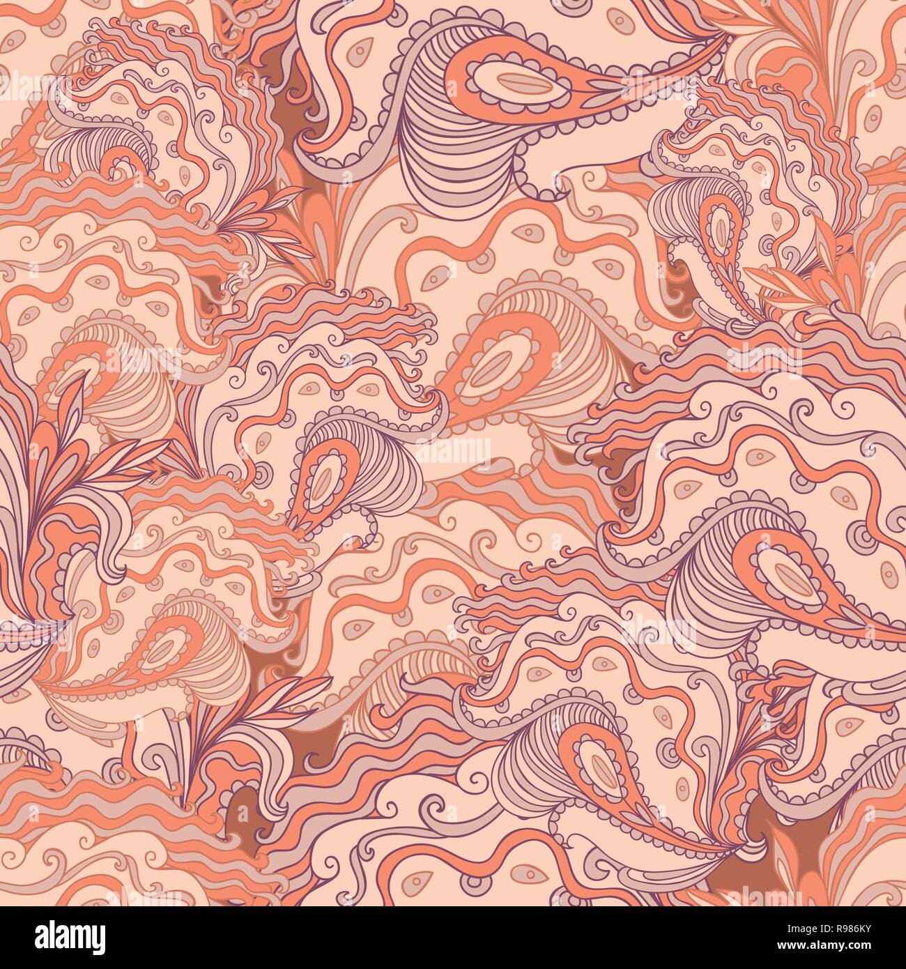 Seamless hand - drawn pattern. Flower, waves, curls, nature theme ...