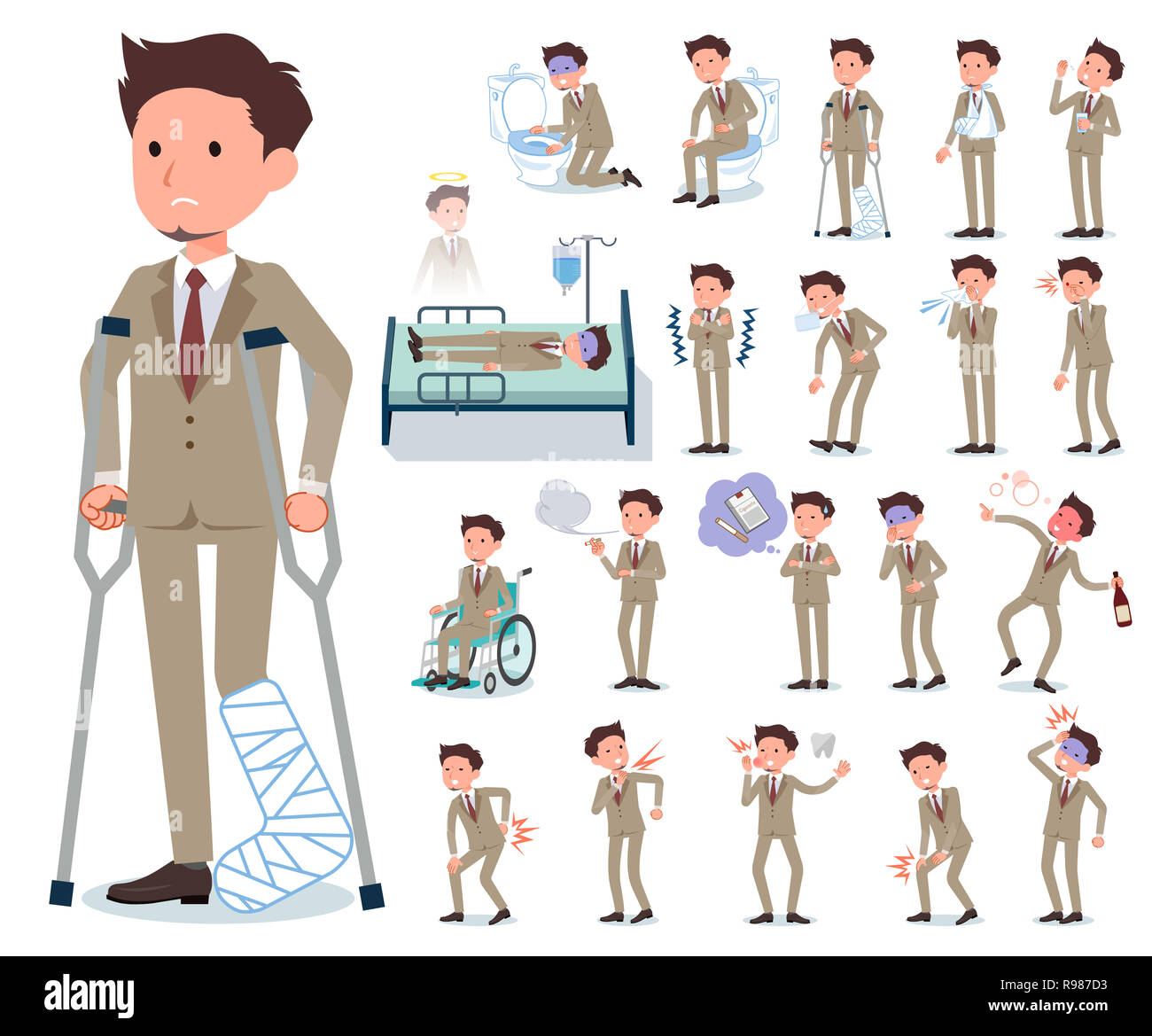 A set of businessman with injury and illness.There are actions that ...