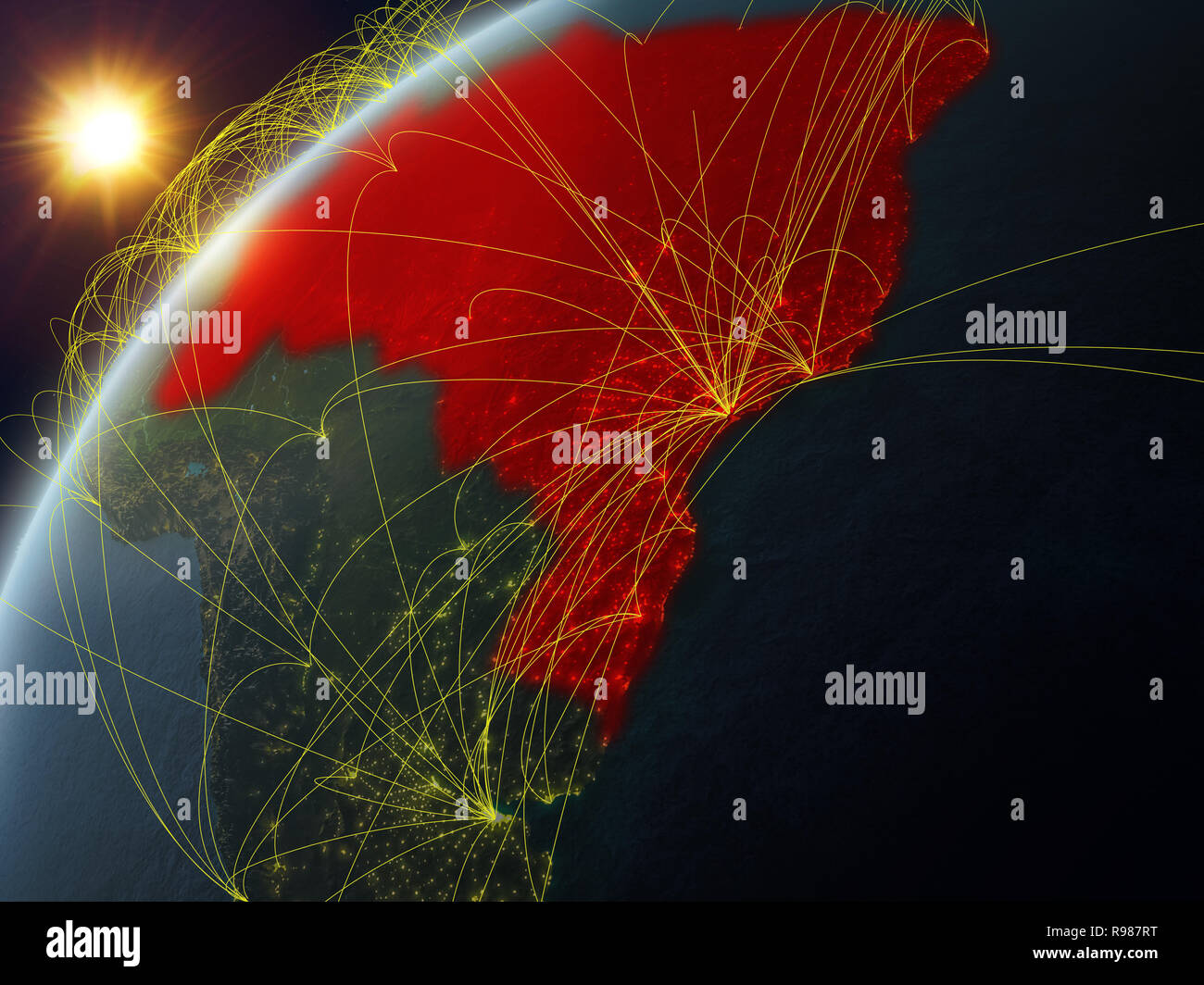 Brazil on model of planet Earth with network and international networks ...