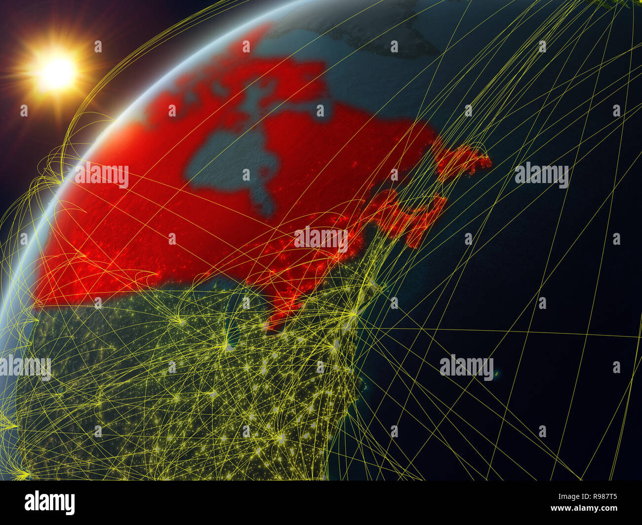 Canada on model of planet Earth with network and international networks ...