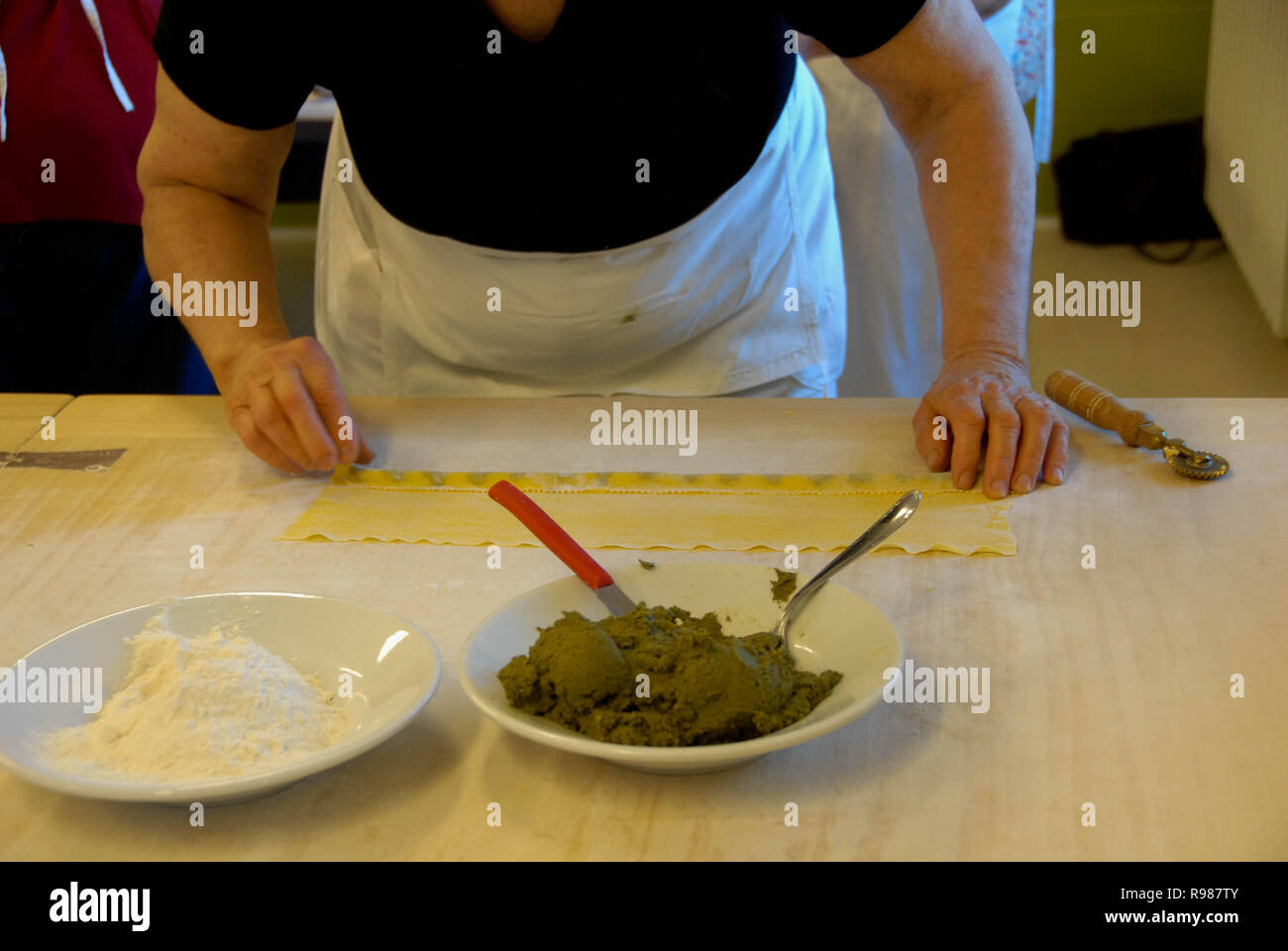 Preparation of agnolotti. Typical pasta of the Langhe, Piedmont - Italy ...