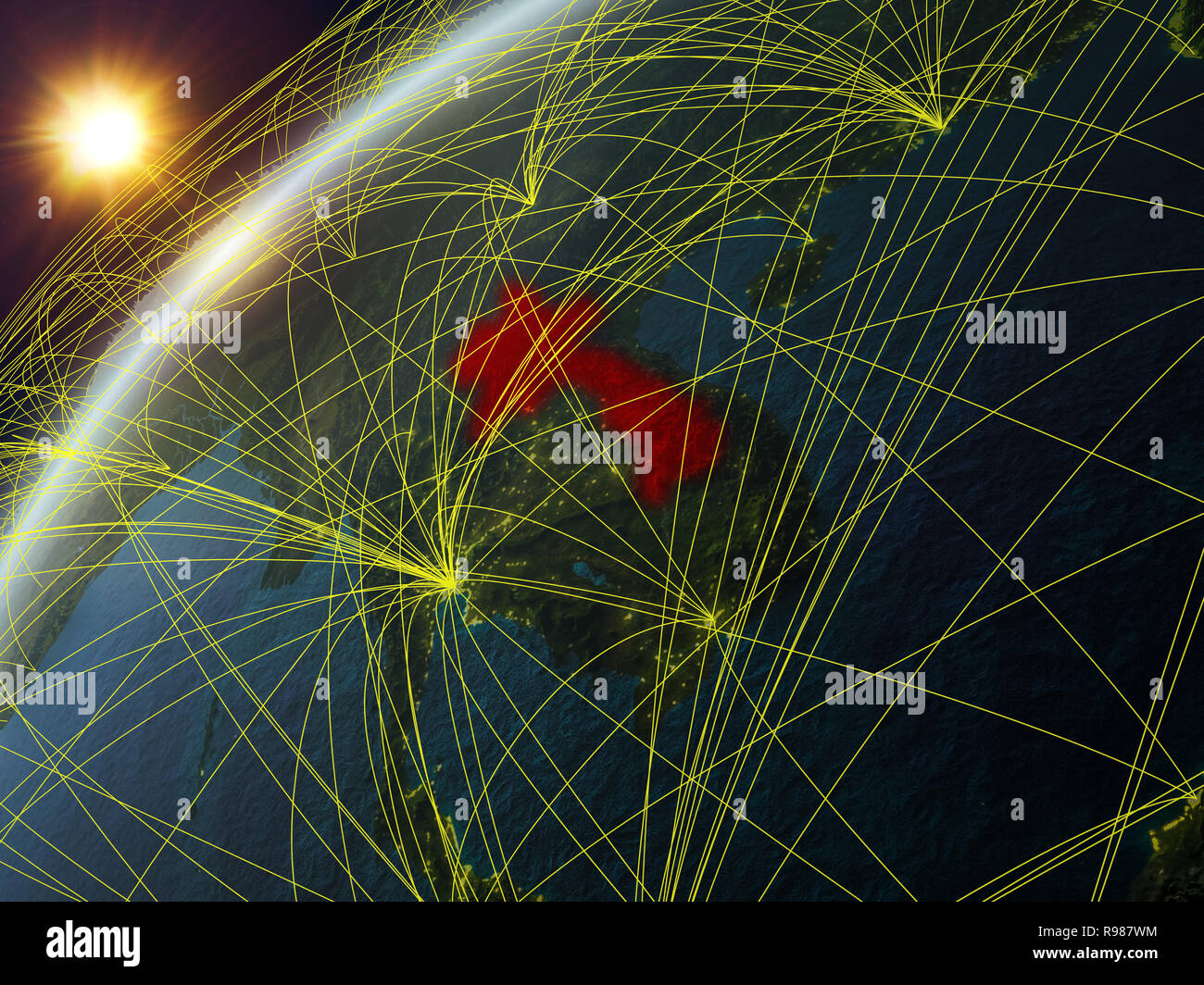 Laos on model of planet Earth with network and international networks ...