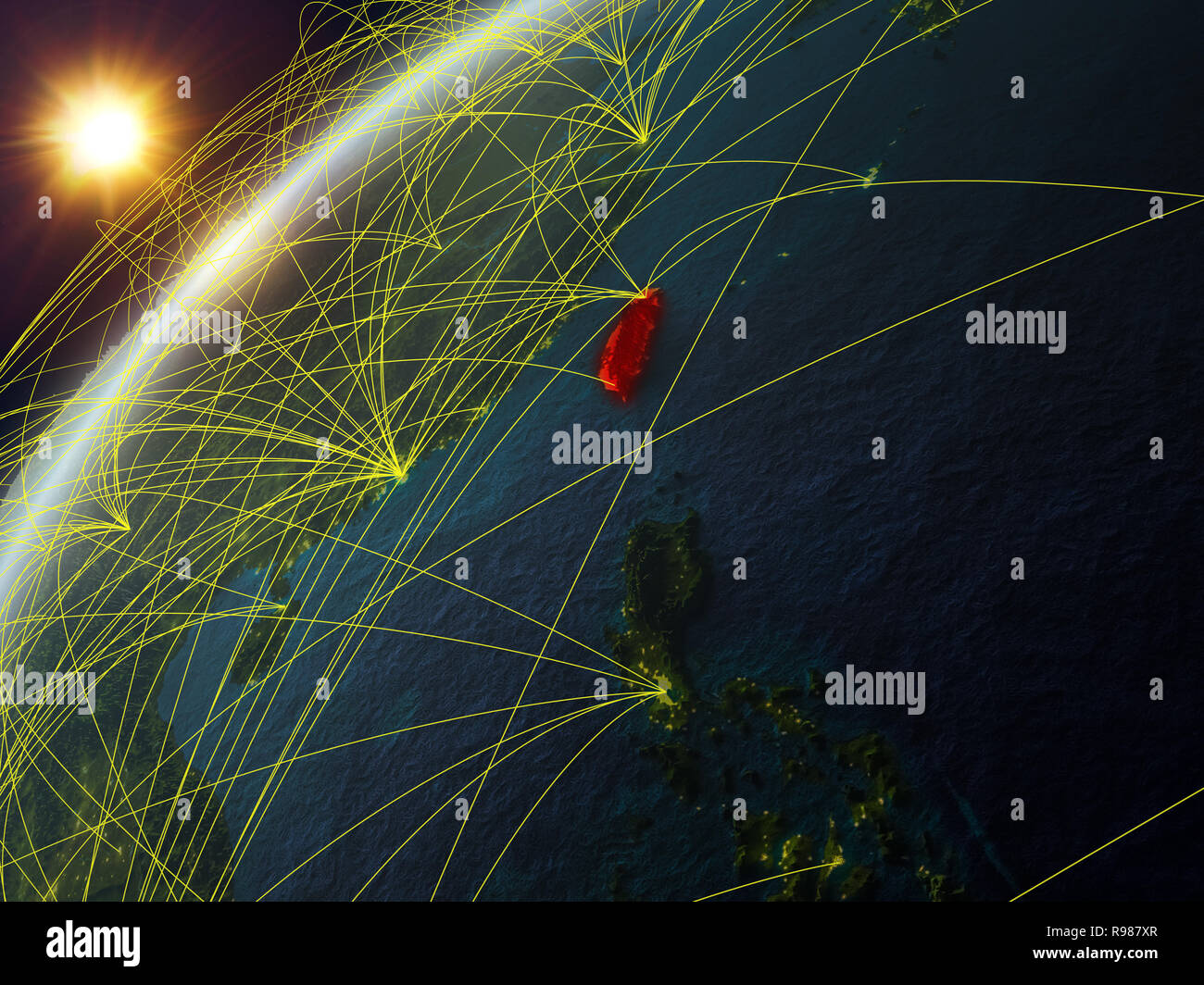 Taiwan on model of planet Earth with network and international networks ...