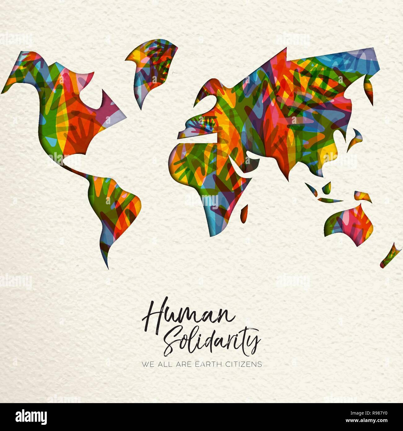 International Human Solidarity Day greeting card with world map and ...