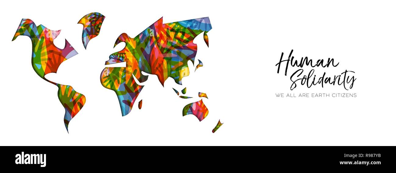 International Human Solidarity Day banner with paper cut world map and ...