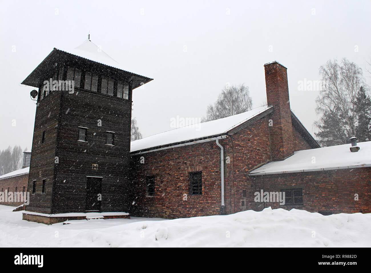 Guard towers of Auschwitz concentration camp was a network of ...