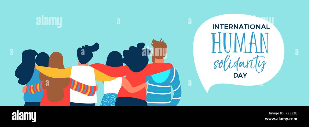 International Human Solidarity Day web banner of diverse friend group ...