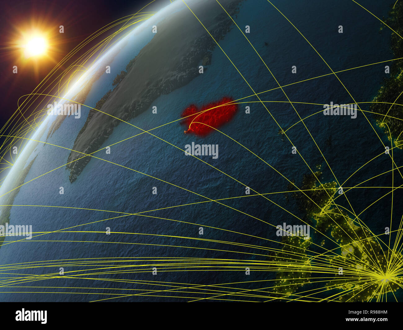 Iceland on model of planet Earth with network and international ...