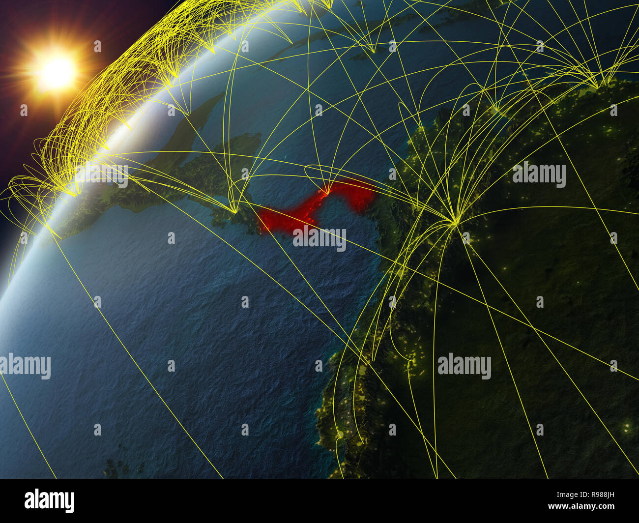 Panama on model of planet Earth with network and international networks ...