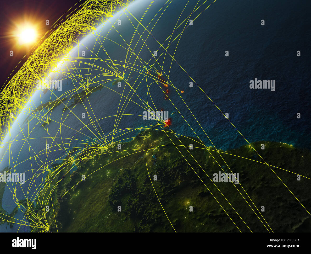 Caribbean on model of planet Earth with network and international ...