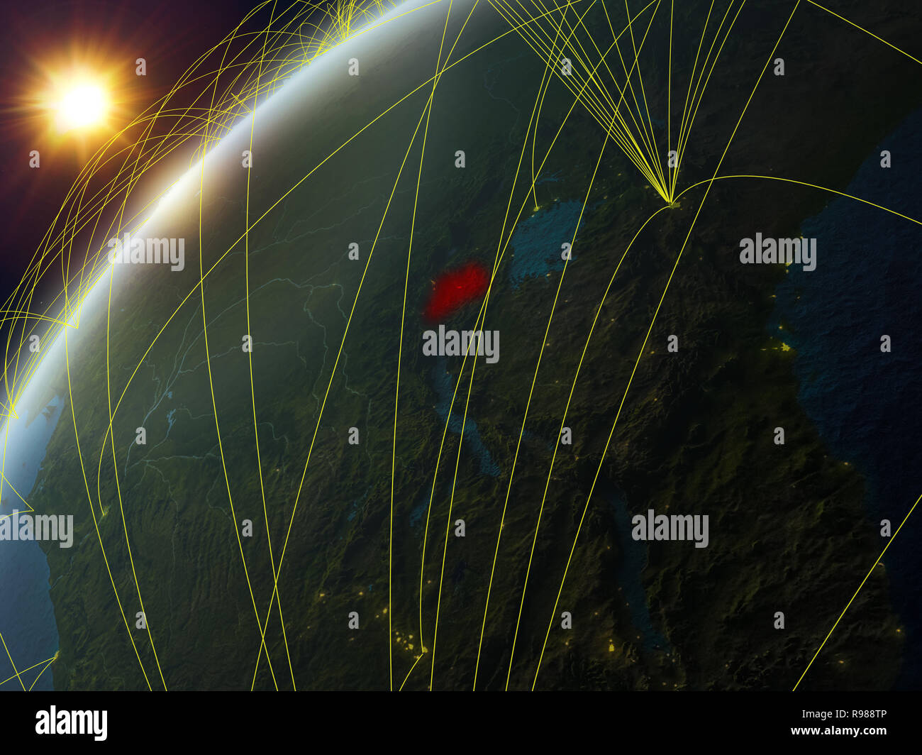 Rwanda on model of planet Earth with network and international networks ...