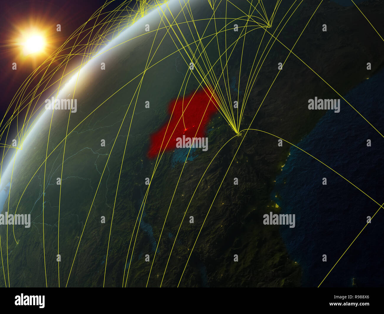 Uganda on model of planet Earth with network and international networks ...