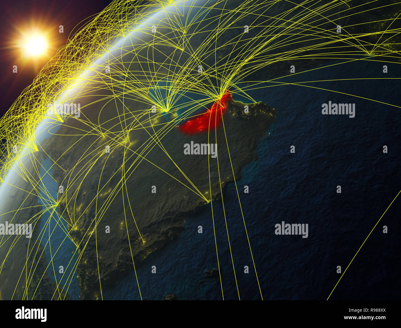 United Arab Emirates on model of planet Earth with network and ...
