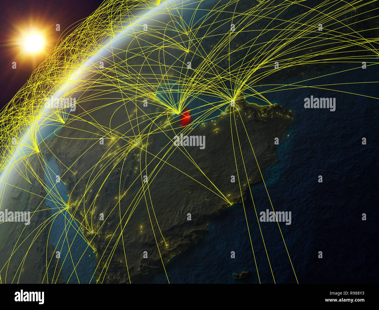 Qatar on model of planet Earth with network and international networks ...
