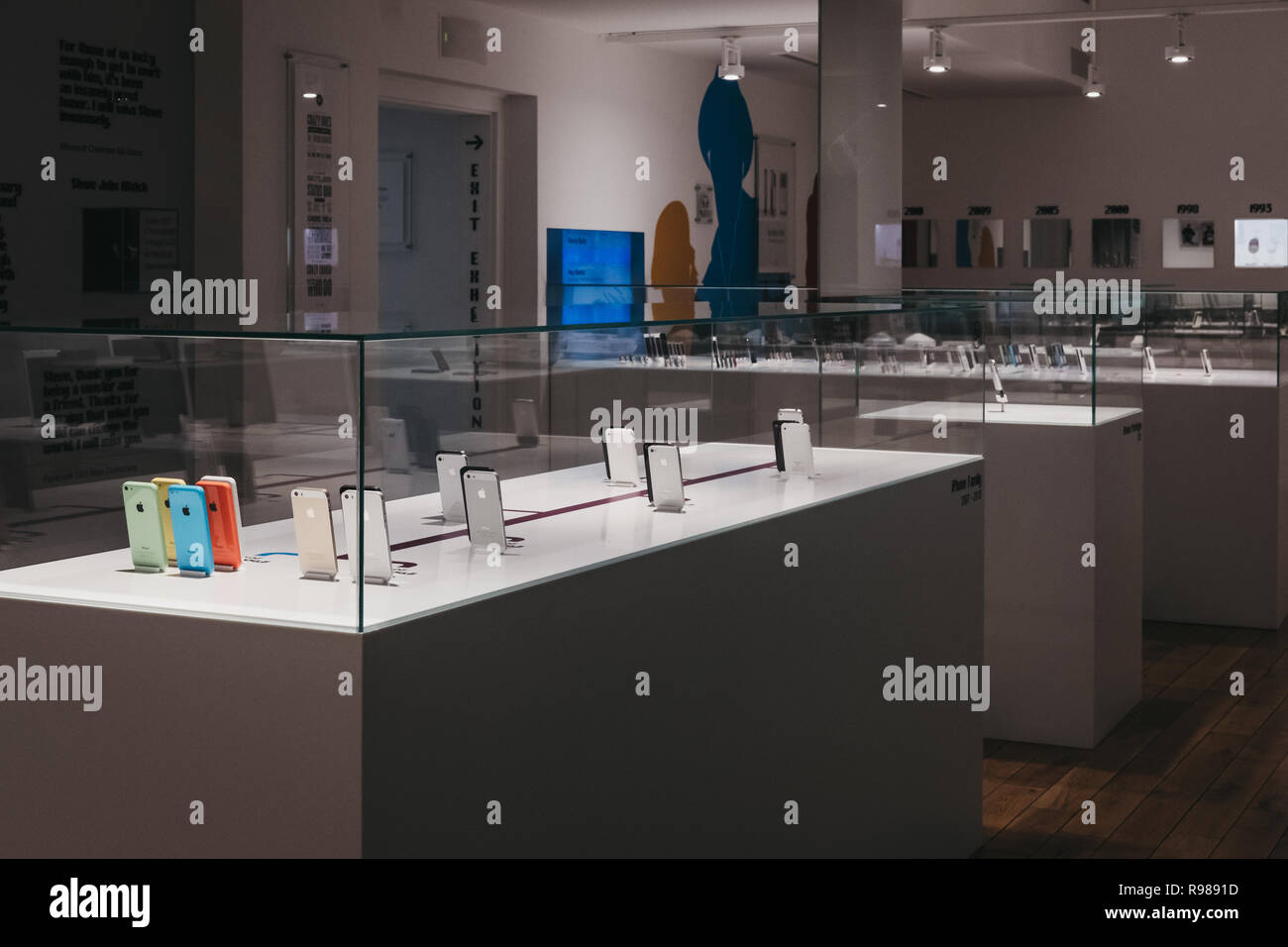 Prague, Czech Republic - August 28, 2018: Exhibits inside Apple Museum ...