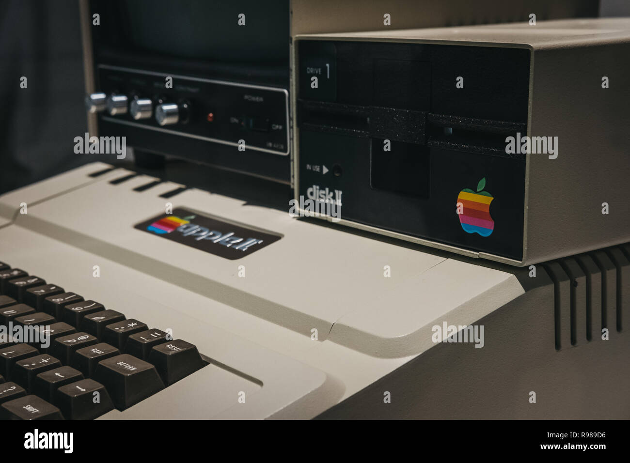 Prague, Czech Republic - August 28, 2018: Macintosh Apple II computer ...