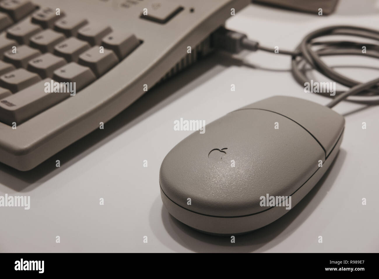 Prague, Czech Republic - August 28, 2018: Old apple wired mouse on ...