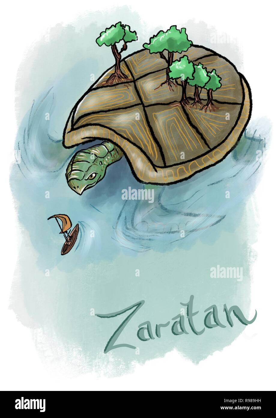 Zaratan giant turtle illustration Stock Photo - Alamy