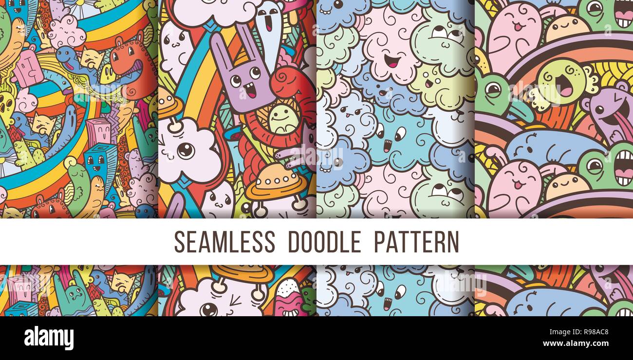 Collection of funny doodle monsters seamless pattern for prints ...