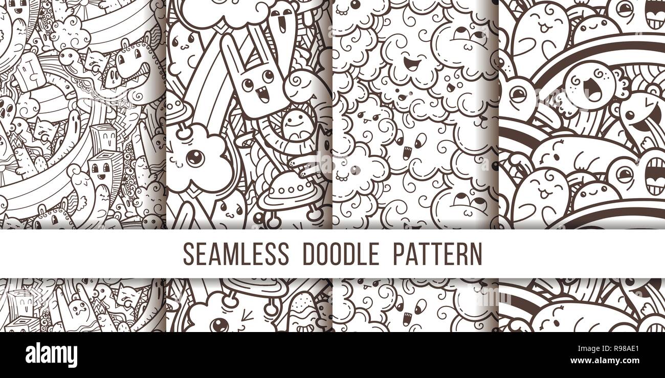 Collection of funny doodle monsters seamless pattern for prints ...