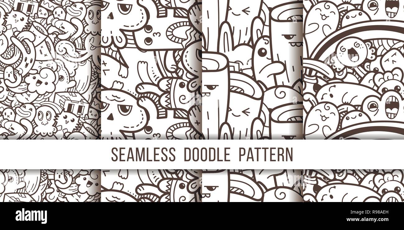 Collection of funny doodle monsters seamless pattern for prints ...