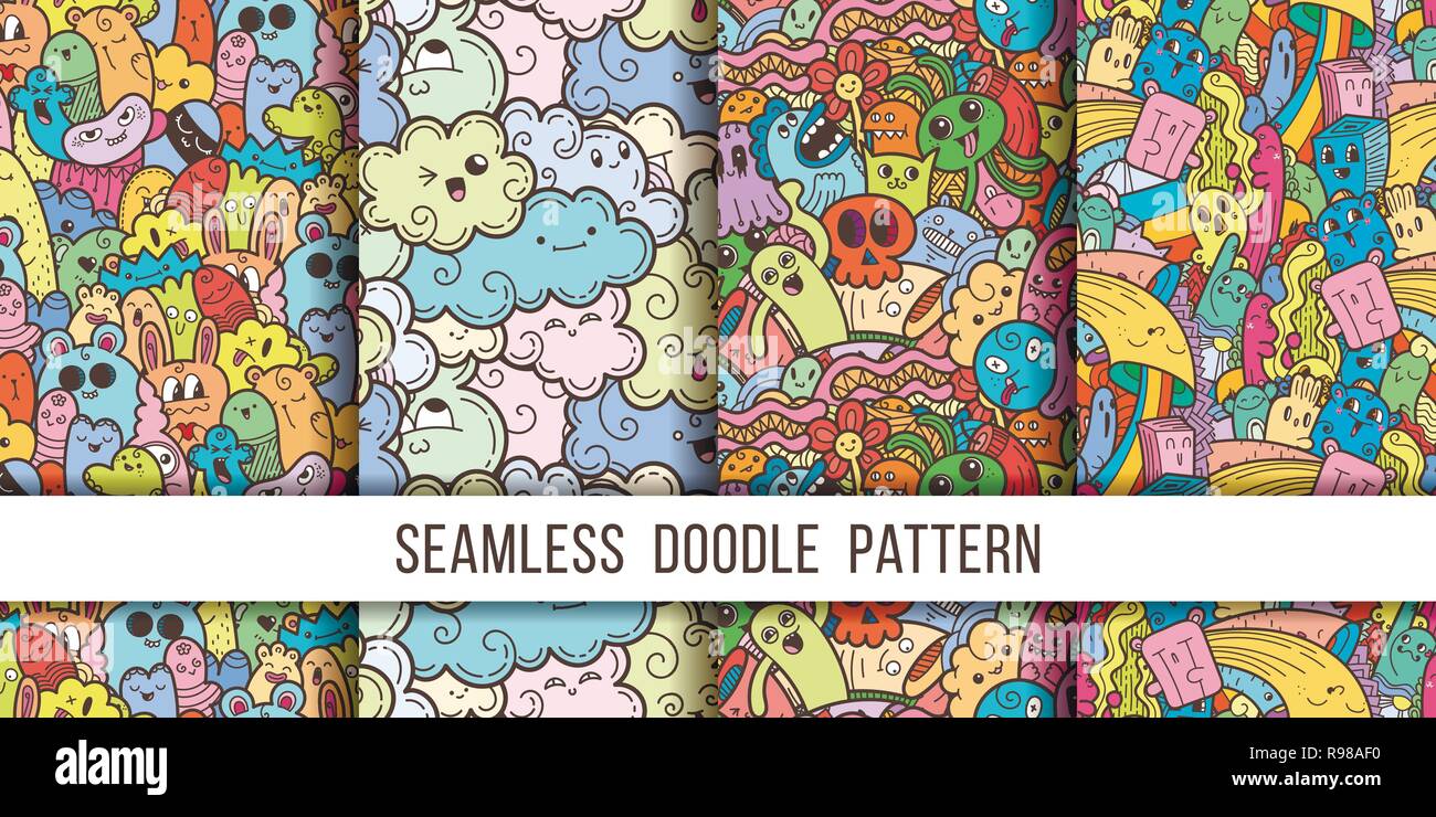 Collection of funny doodle monsters seamless pattern for prints ...