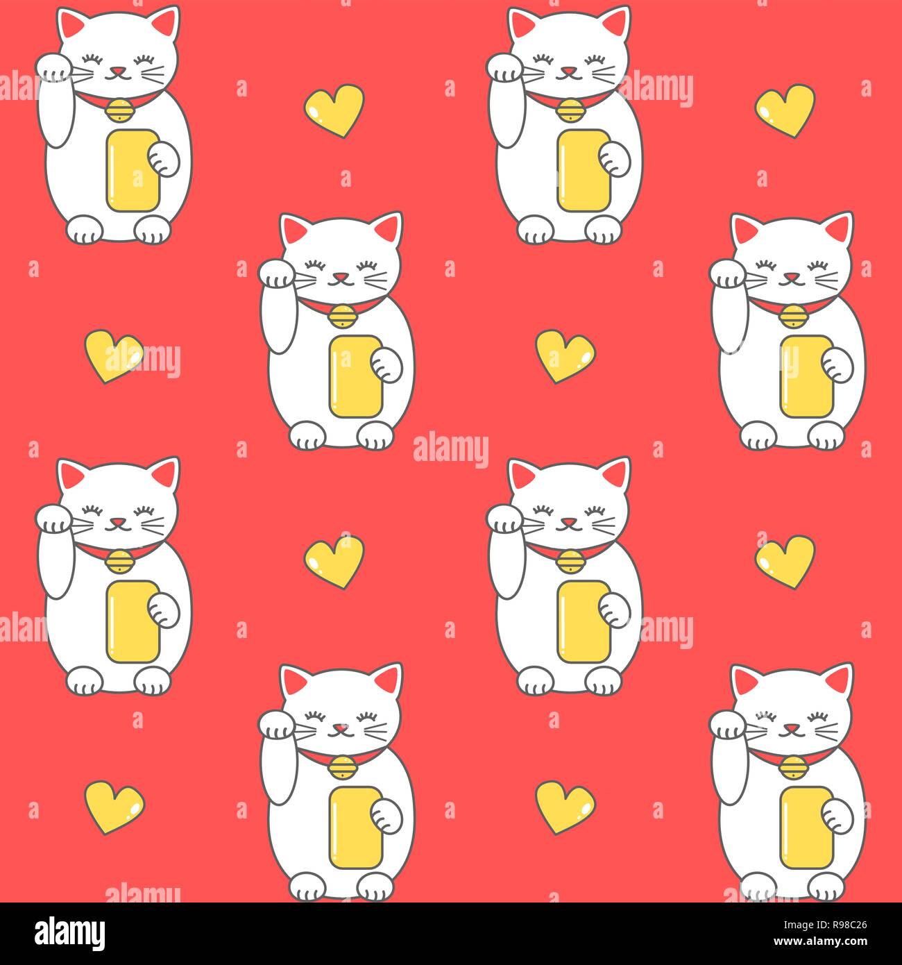 cute cartoon maneki neko lucky white cat seamless vector pattern background illustration Stock ...