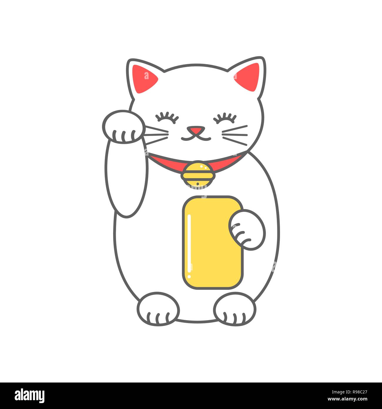 cute cartoon maneki neko lucky white cat vector illustration Stock Vector Image & Art - Alamy