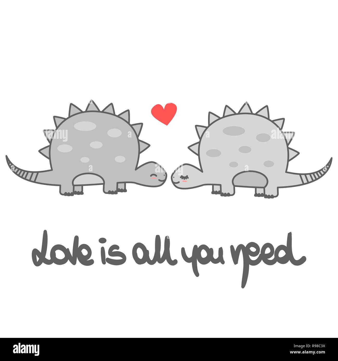 Cute Dinosaurs Cartoon In Love