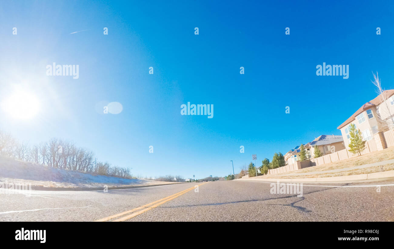 Driving through upscale suburban neighborhood in MidWest Stock Photo ...