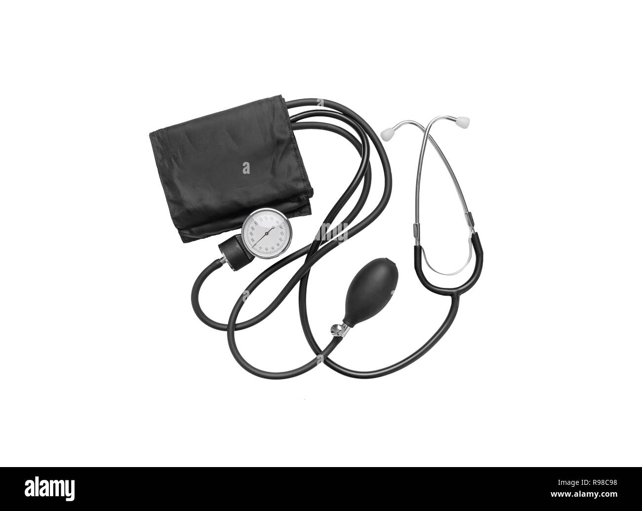 Apparatus for measuring pressure, isolated on white background. Close ...