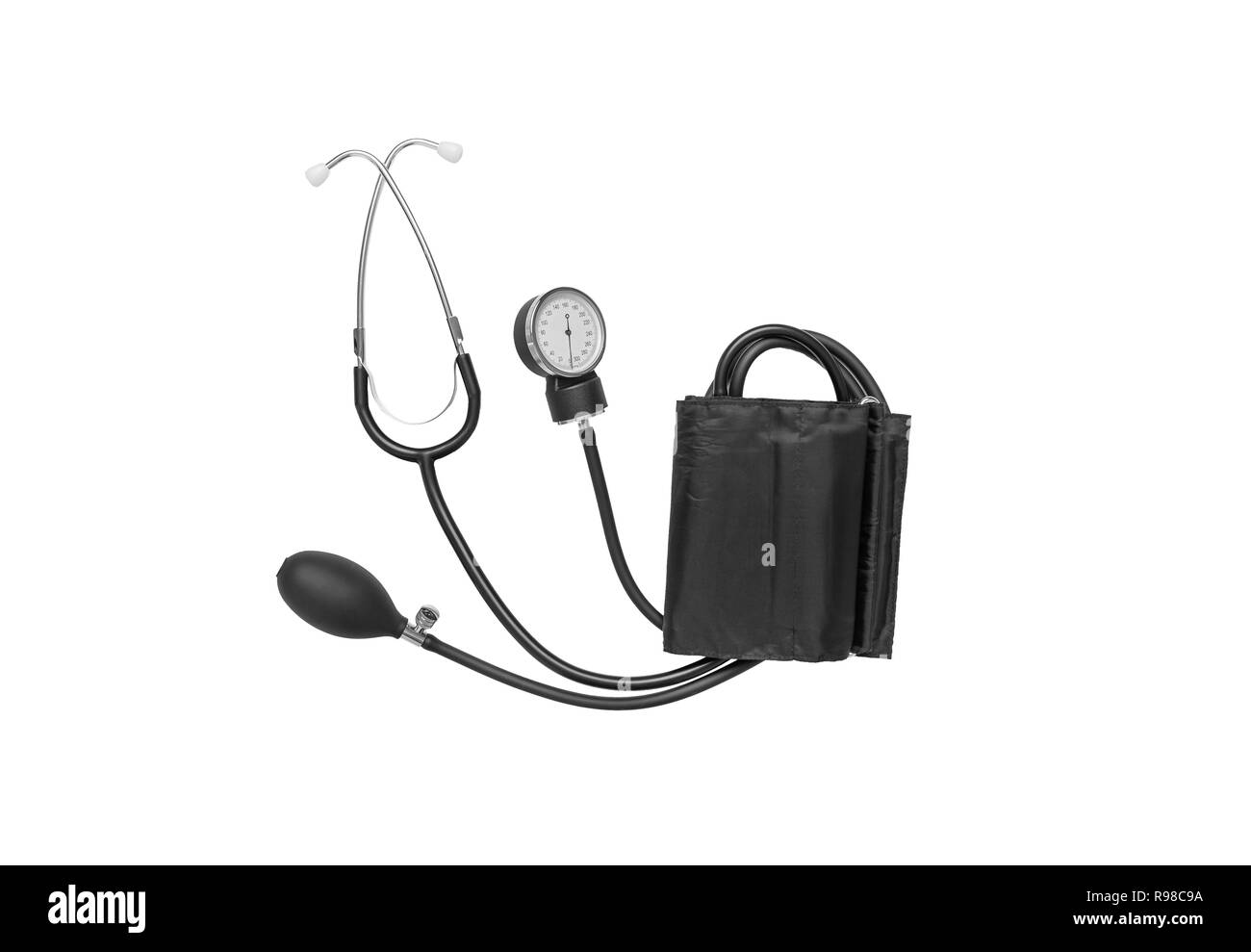 Apparatus for measuring pressure, isolated on white background. Close ...