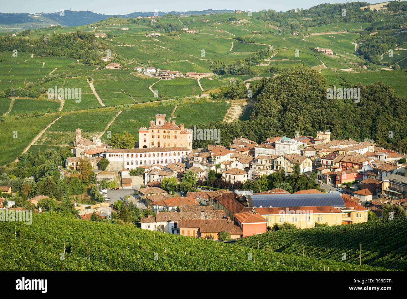 The Langhe hills with the town of Barolo, Piedmont - Italy Stock Photo ...