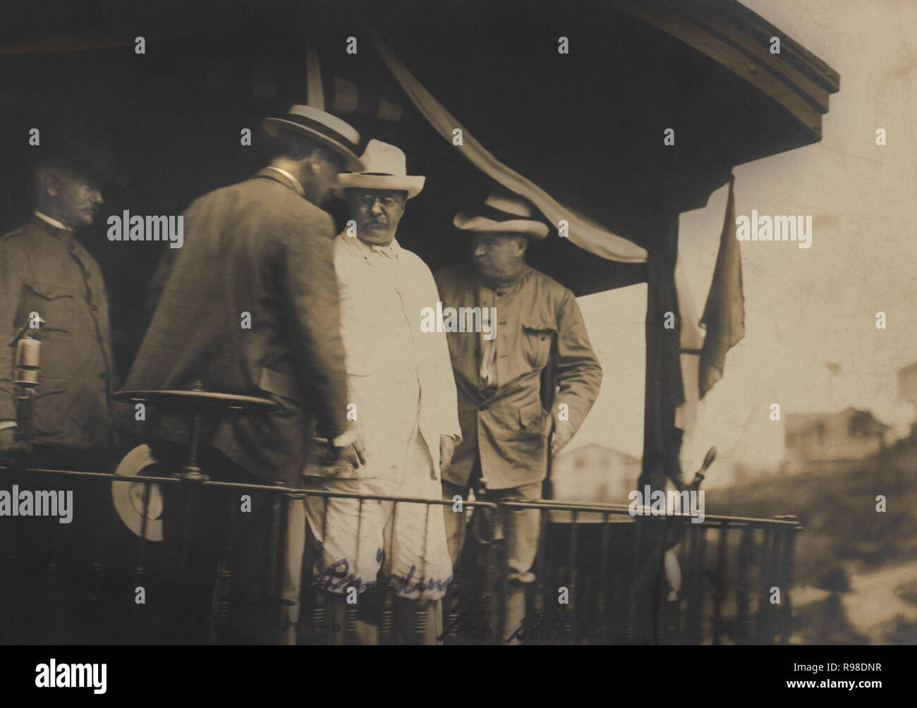 U.S. President Theodore Roosevelt and Others on back of Train Car ...