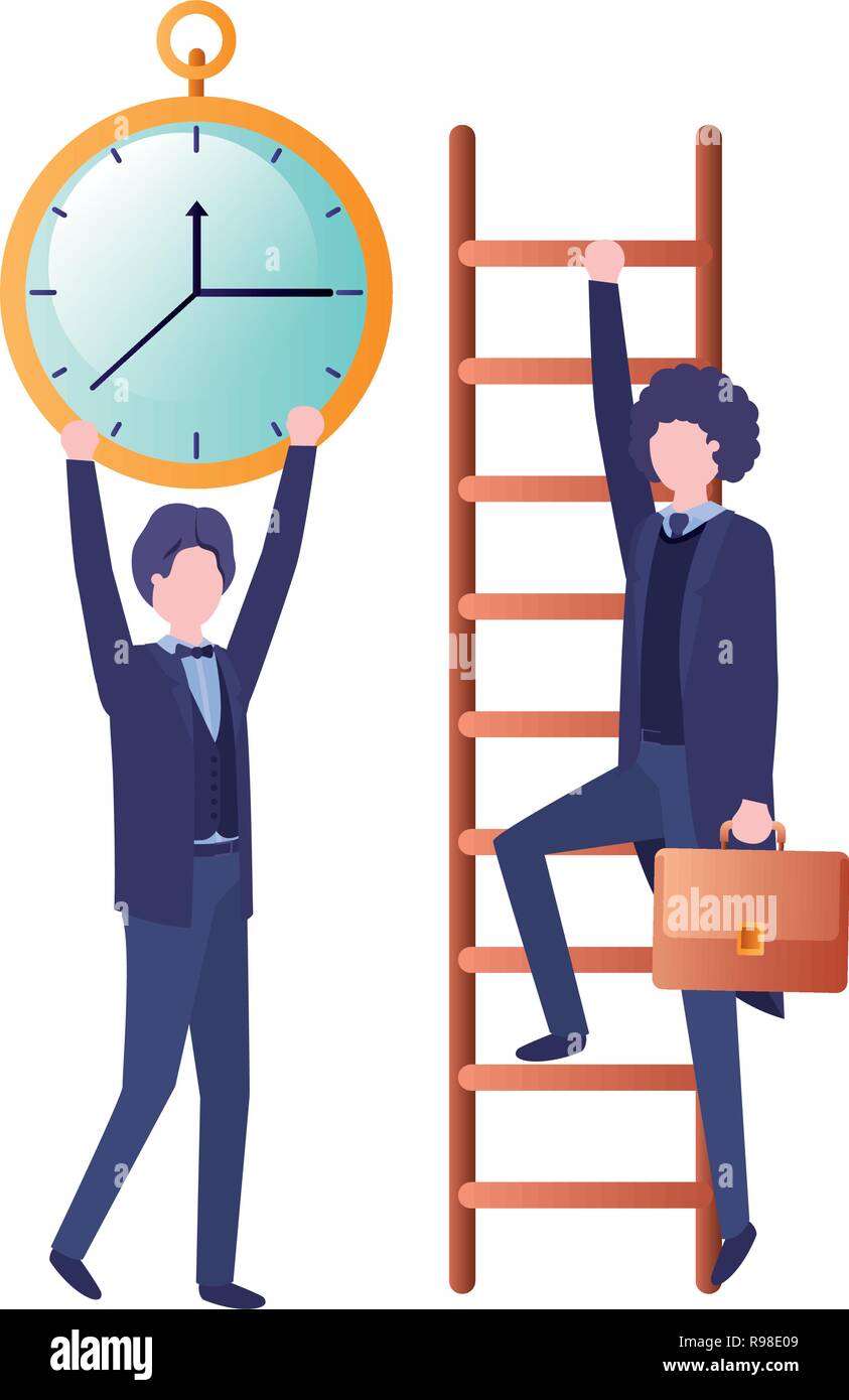 businessmen with stair and clock avatar character Stock Vector Image ...