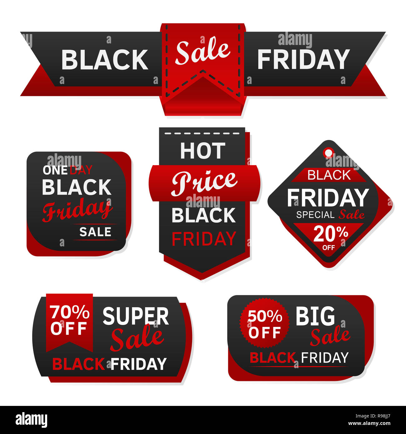 Set of black friday sale promotion tag banner design vector image Stock ...