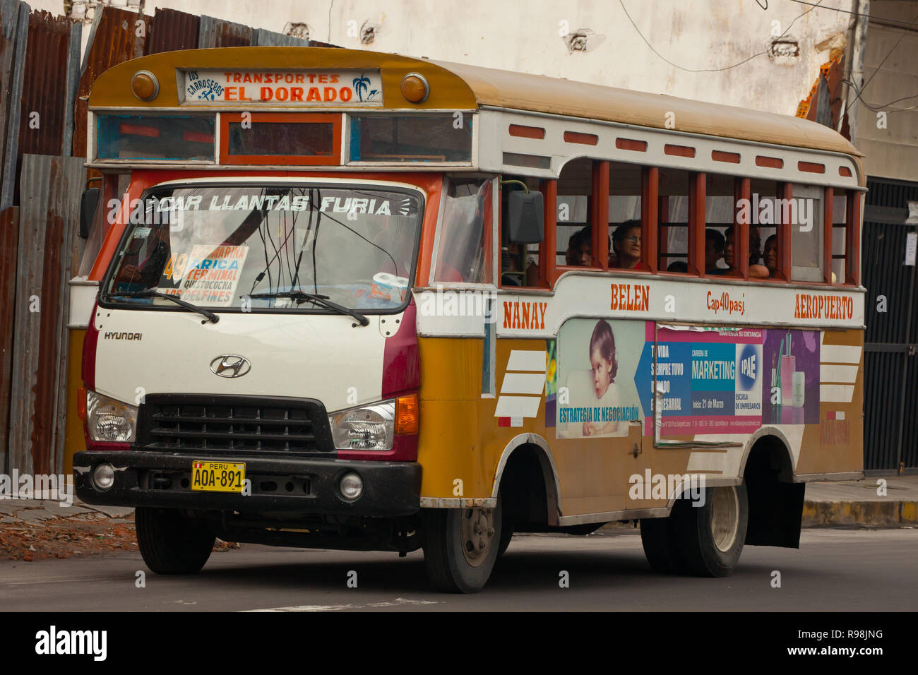 Wooden public bus at Iquitos,Peru Stock Photo - Alamy