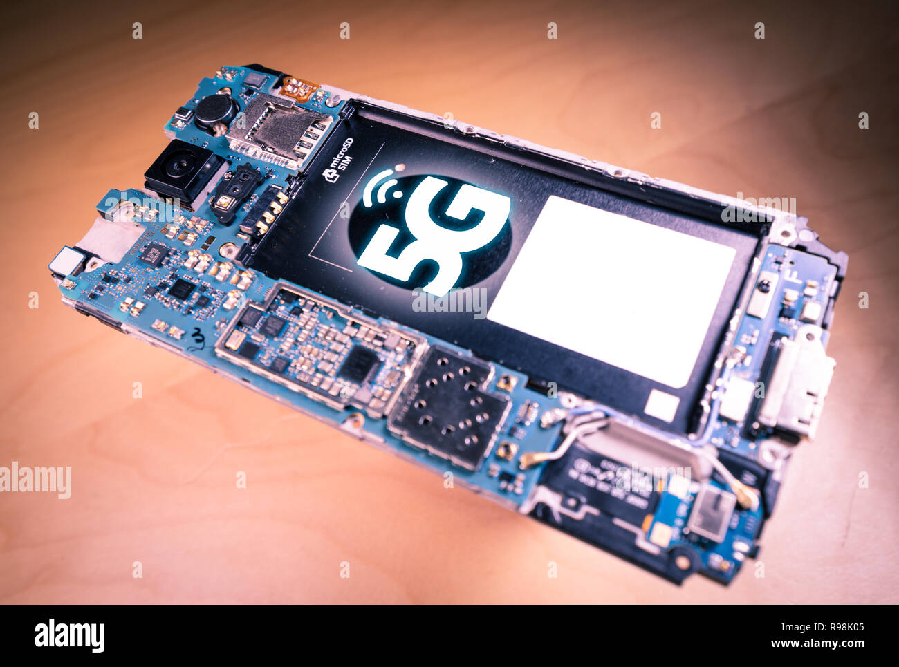 Disassembled mobile phone or smartphone without a back cover, and 5G or ...